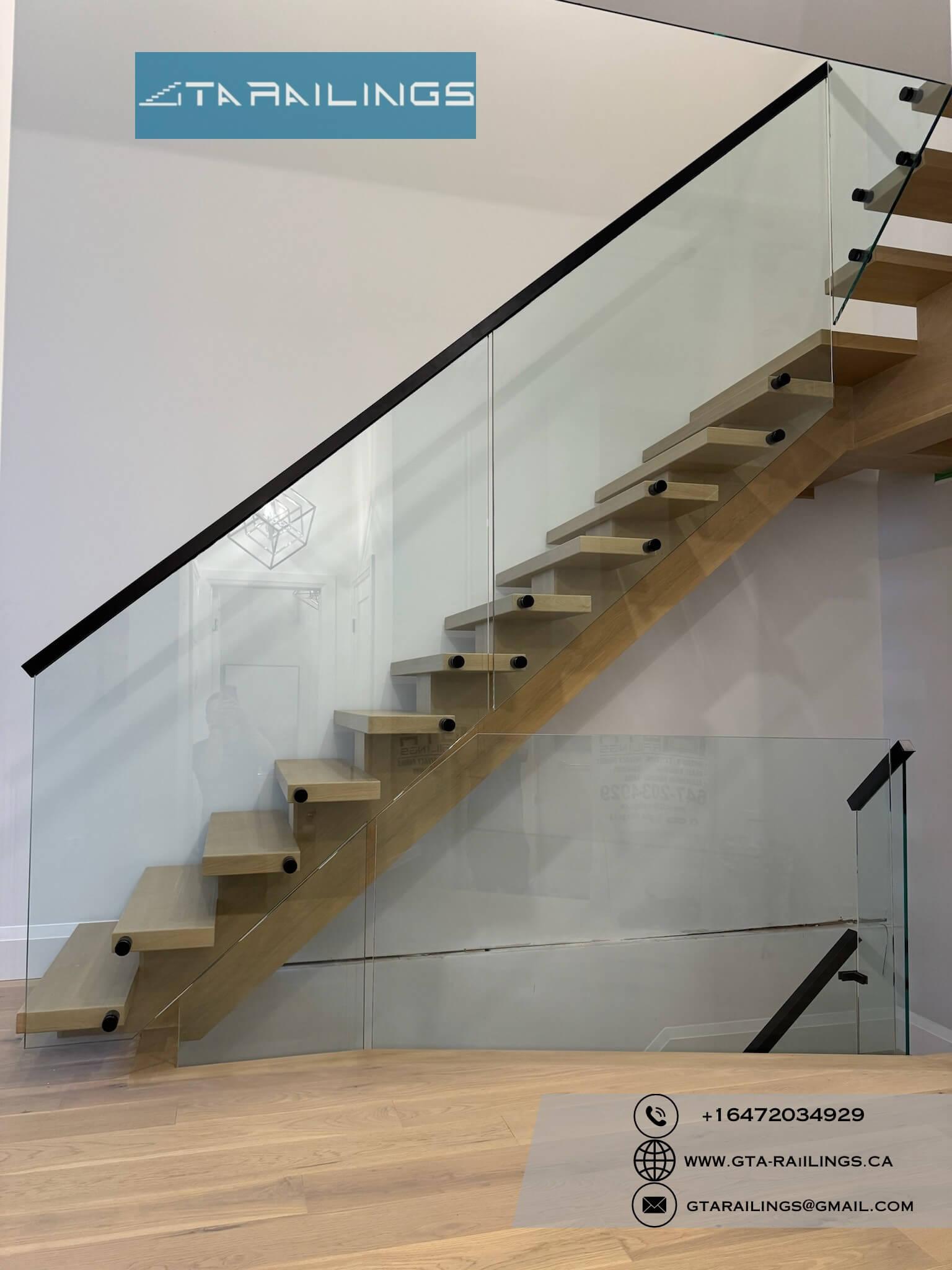 Past Projects | Glass Railings on Floating Stairs in Oakville